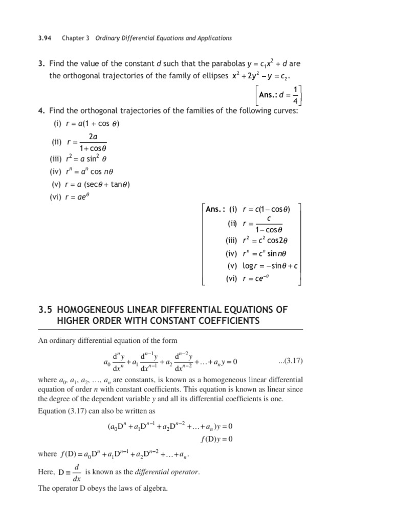 4 Homogeneous Linear Differential Equations of Higher Order With Constant Co-Efficient | PDF ...