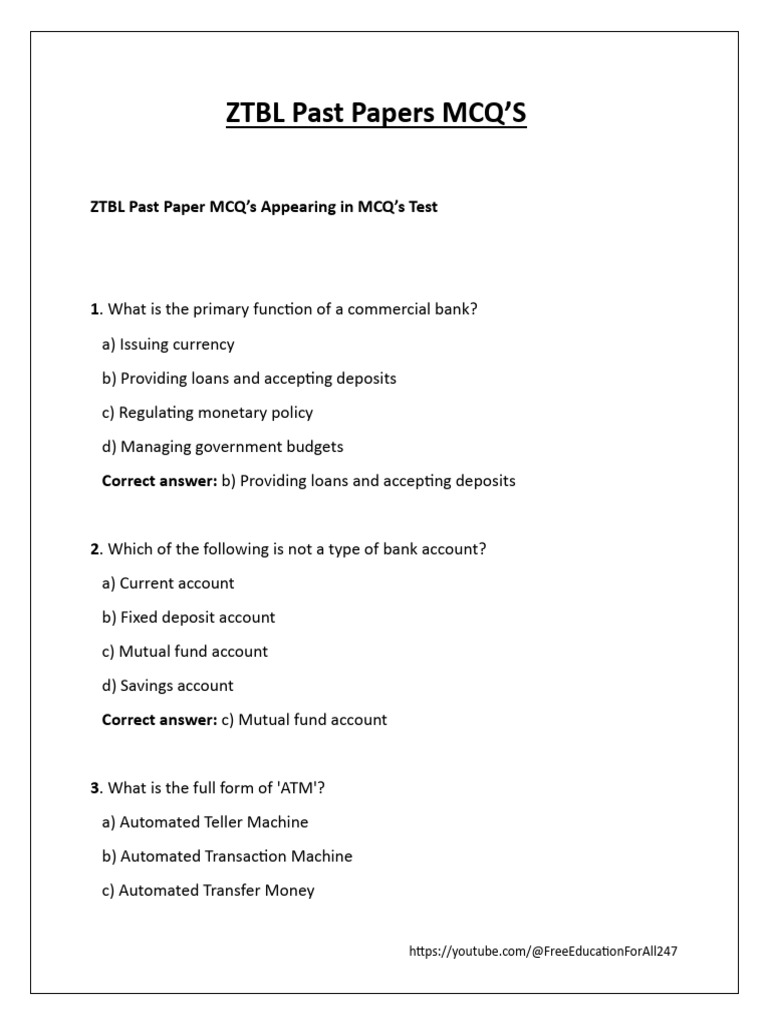 ZTBL Past Papers | PDF | Banks | Interest