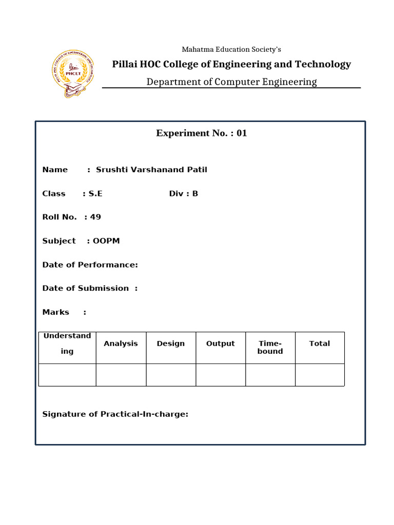 OOPM Experiment Report Template | PDF