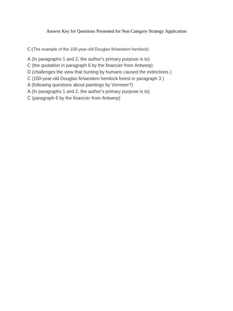 Non-Category Strategy Answer Key | PDF