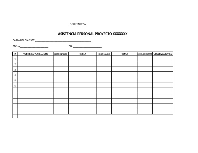 Planilla Asistencia Diaria | PDF
