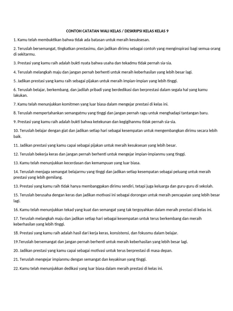 Contoh Catatan Wali Kelas | PDF