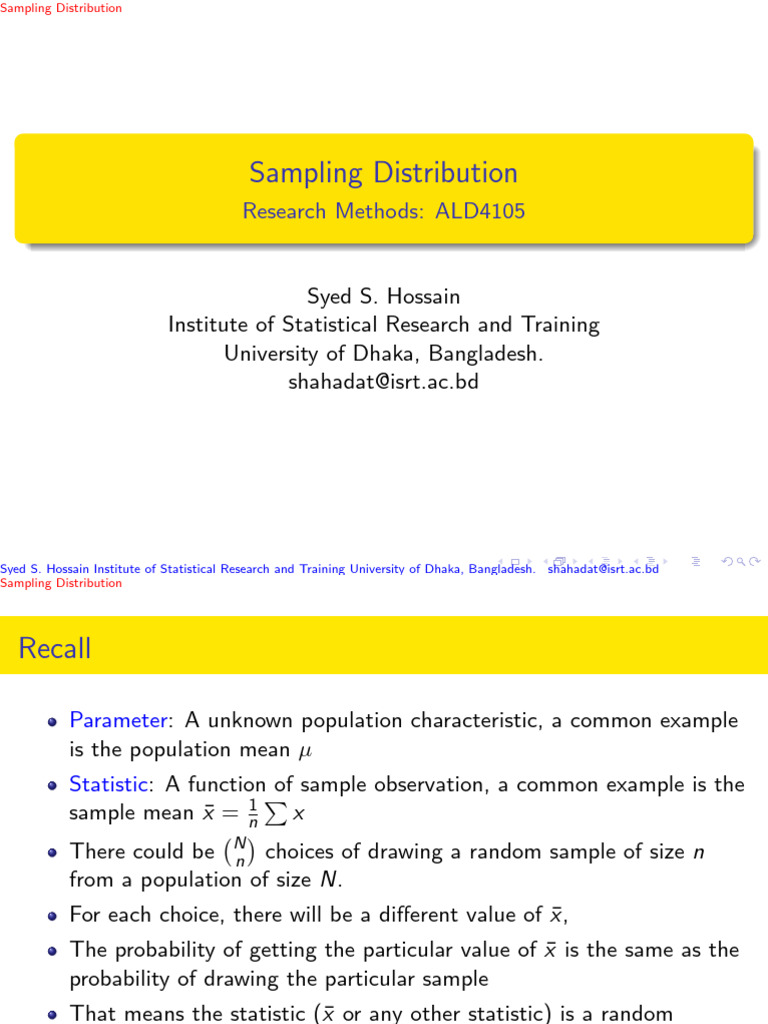 Research Methods (Sampling Distribution) | PDF | Standard Error | Probability Distribution