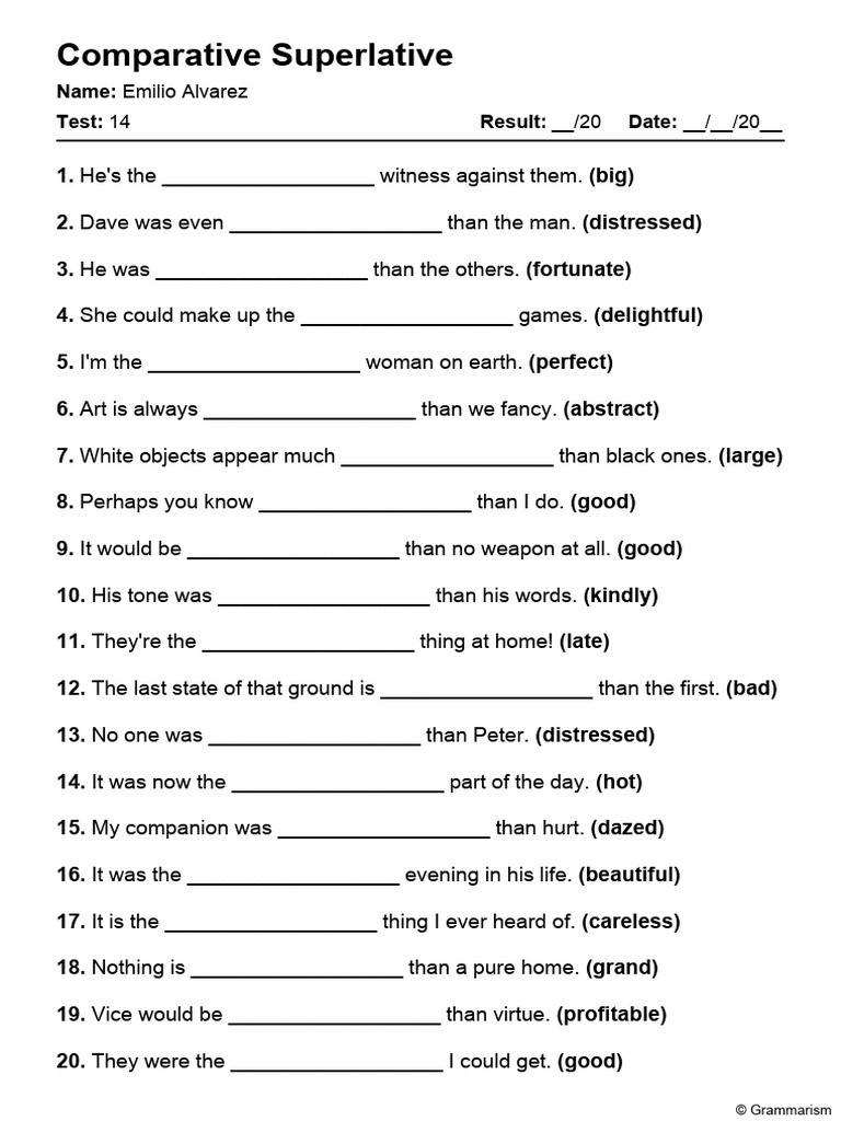 Grammarism Comparative Superlative Test 14 | PDF