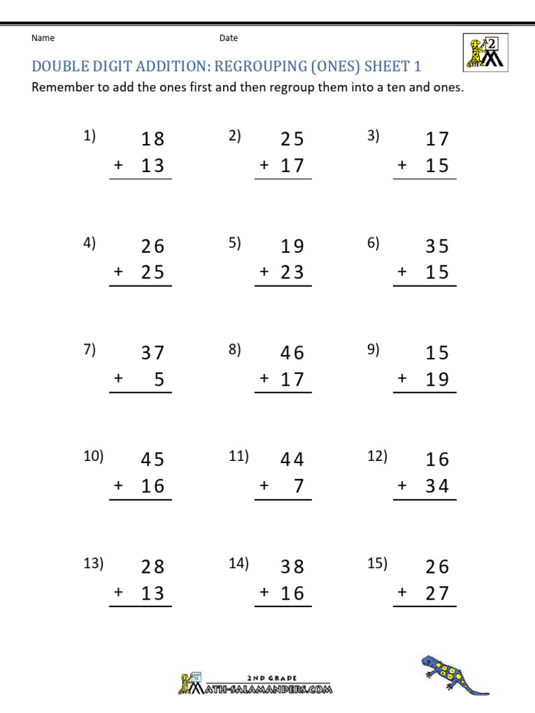 Double Digit Addition Regrouping Ones 1 | PDF