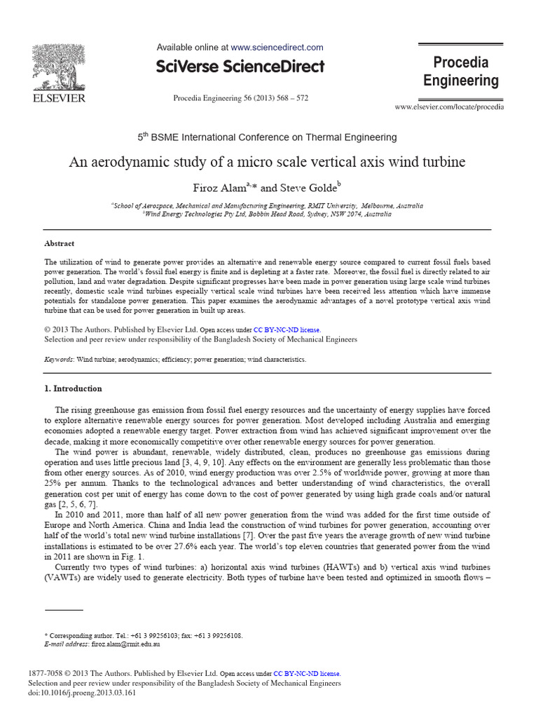 An Aerodynamic Study of A Micro Scale Vertical Axis Wind Turbine | PDF ...