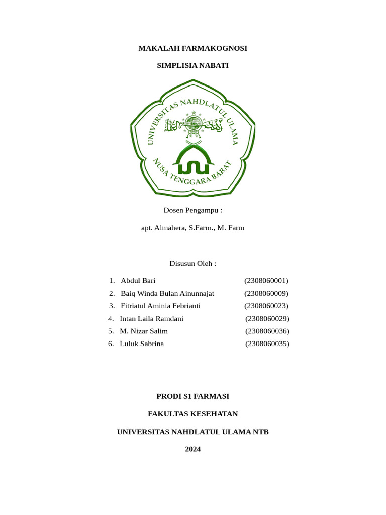 Contoh dan Pengertian Simplisia Nabati | PDF