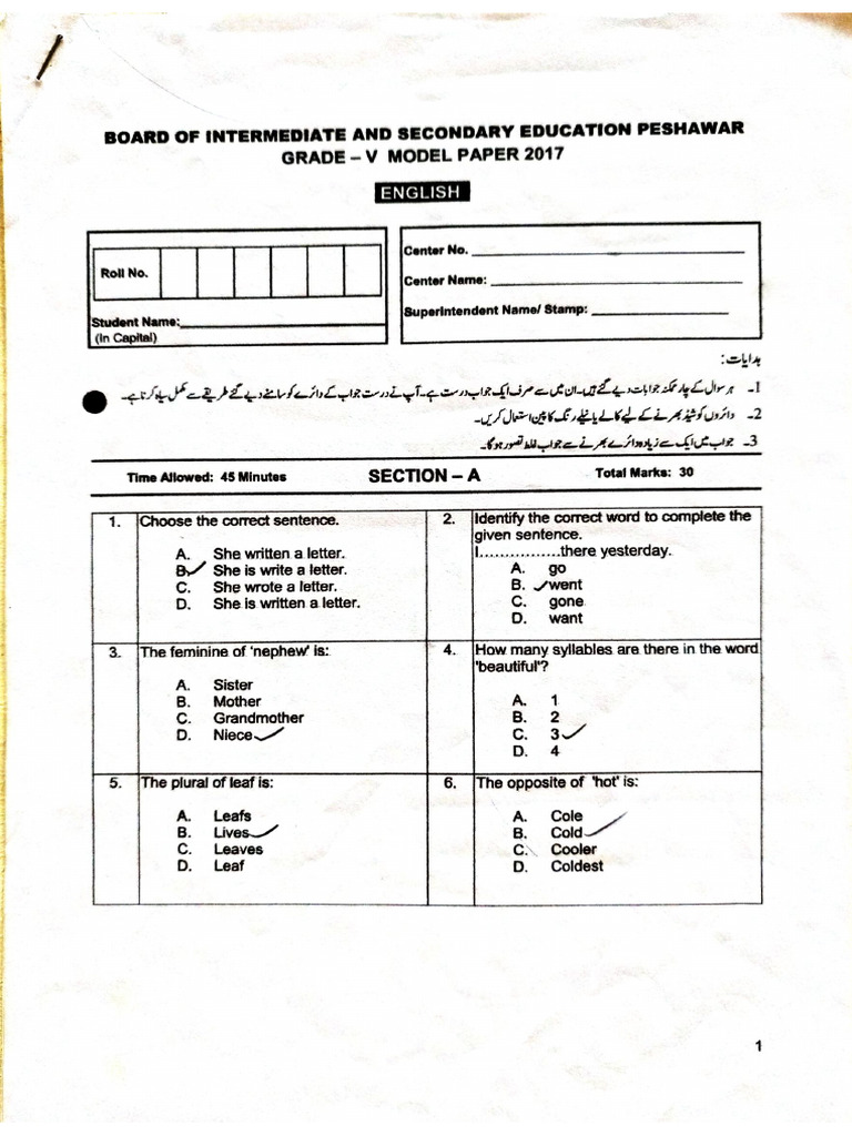 English Model Paper | PDF