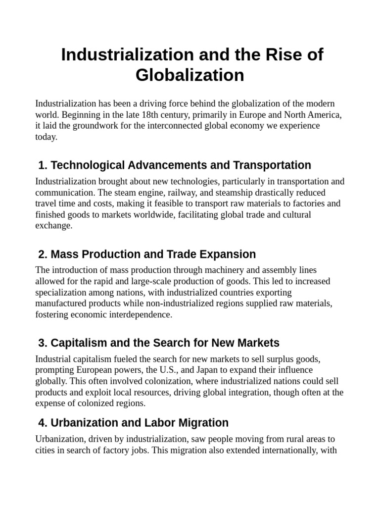 Industrialization and The Rise of Globalization | PDF | Globalization ...
