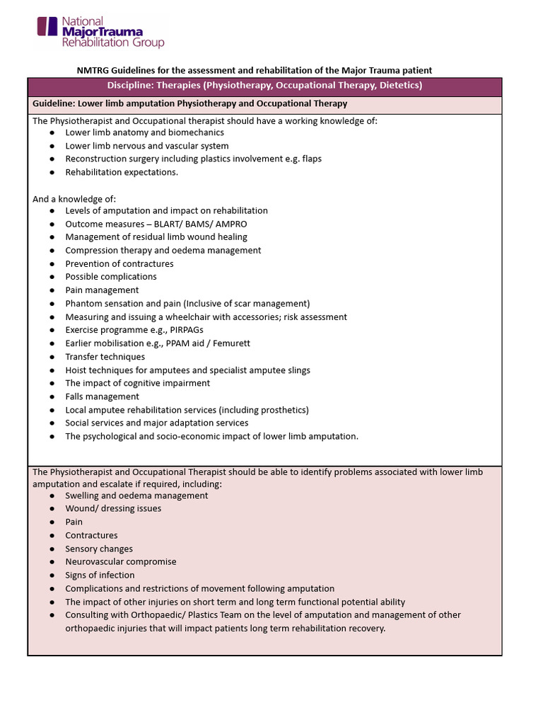 Amputation Rehabilitation Guidelines | PDF | Amputation | Physical Therapy