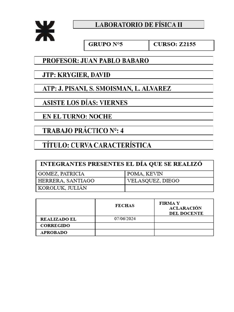 TP4 - Curvas Características - Lab. Fisica II | PDF | Corriente eléctrica | Resistencia ...