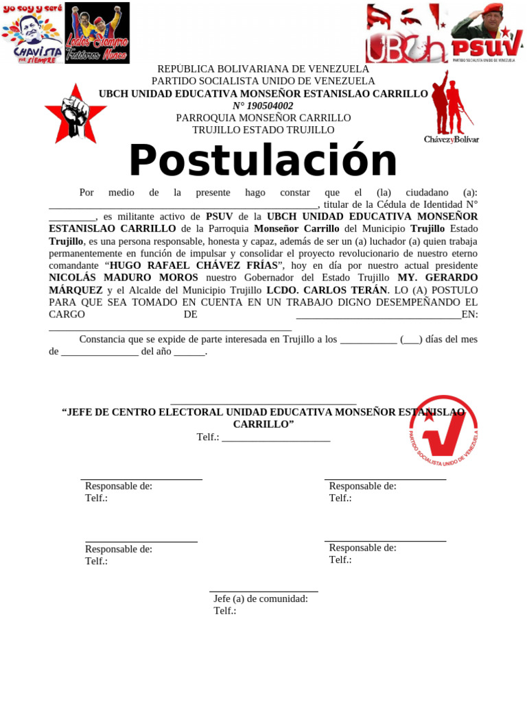 Postulacion Ubch Monseñor Carrillo | PDF