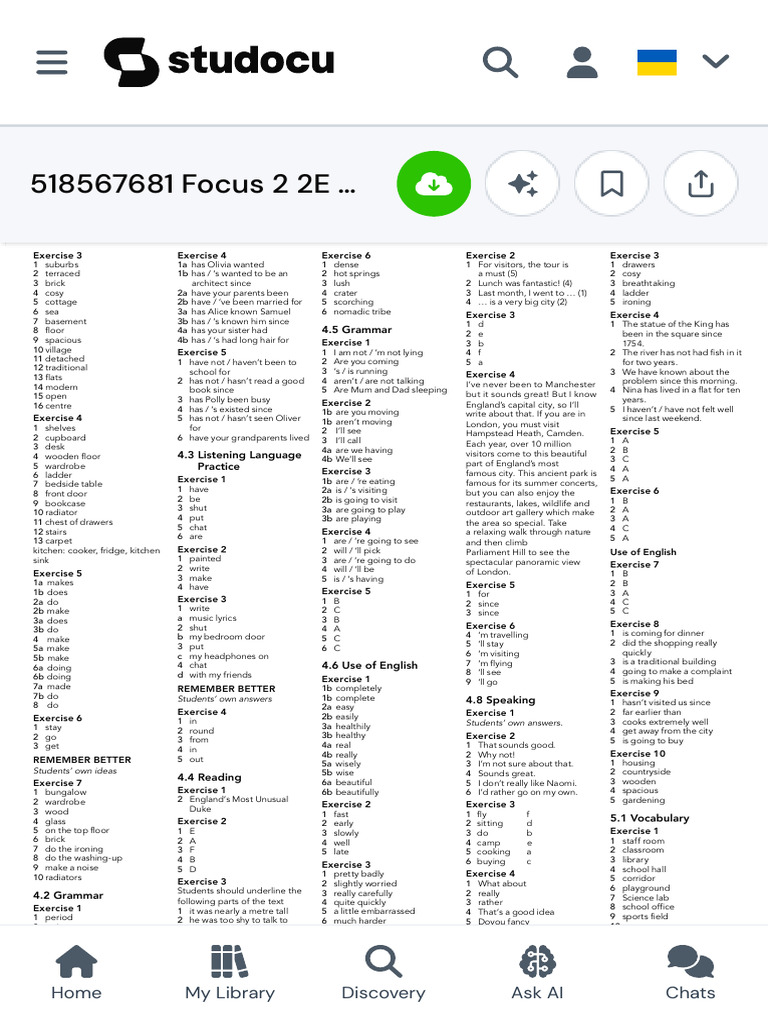 Focus 2 2E Workbook Answers - 1 Vocabulary Exercise 1 1 Unsociable 2 Boring 3 Relaxed 4 ...