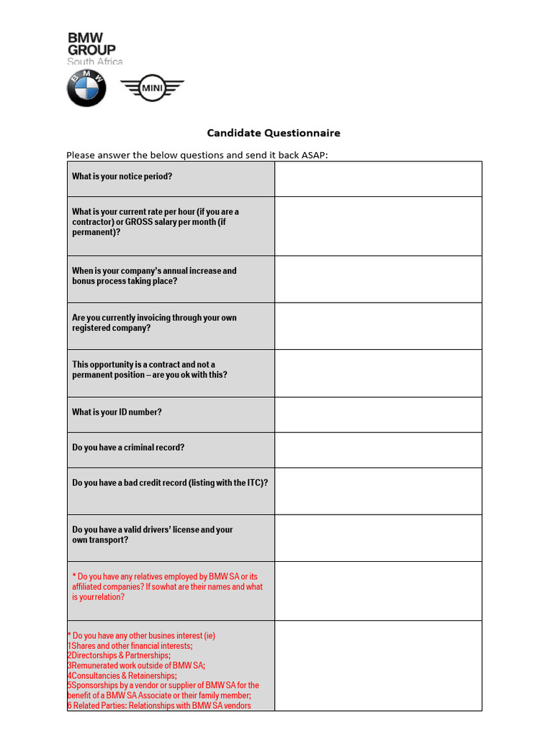 Candidate Questionnaire | PDF | Board Of Directors | Corporations