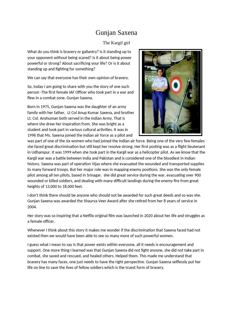 Gunjan Saxena (Passage On A Brave Warrior of India) | PDF | Conflicts | Military Operations