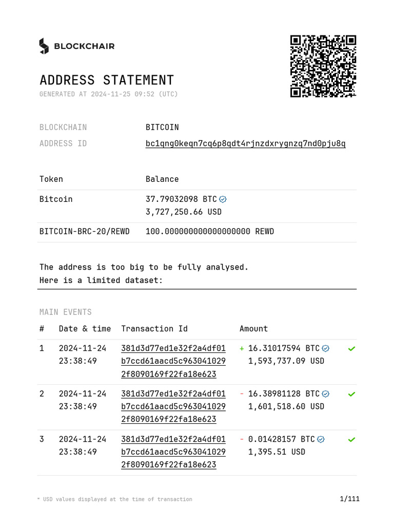 Wallet Statement 1 - 1 2021-11-24 - 2024-11-24 | PDF | Bitcoin ...