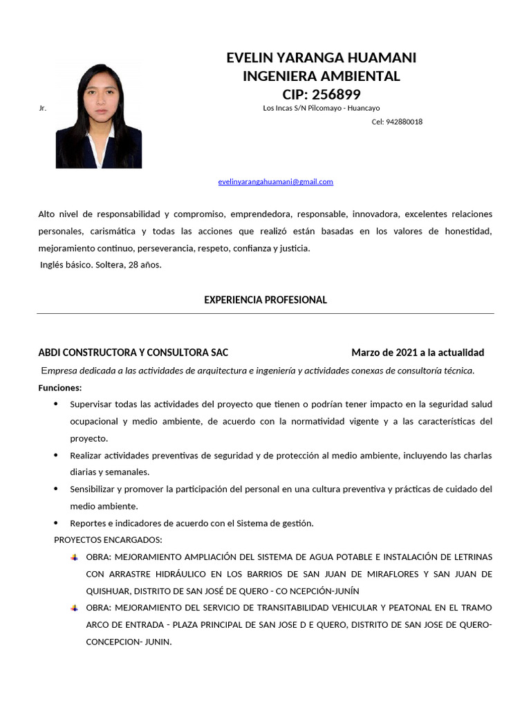 CV Evelin Yaranga Huamani | PDF