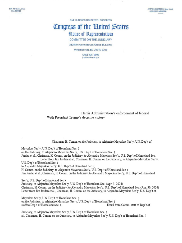 11-22-2024 - Judiciary Preservation Letter Jim Jordan DHS | PDF | U.S ...