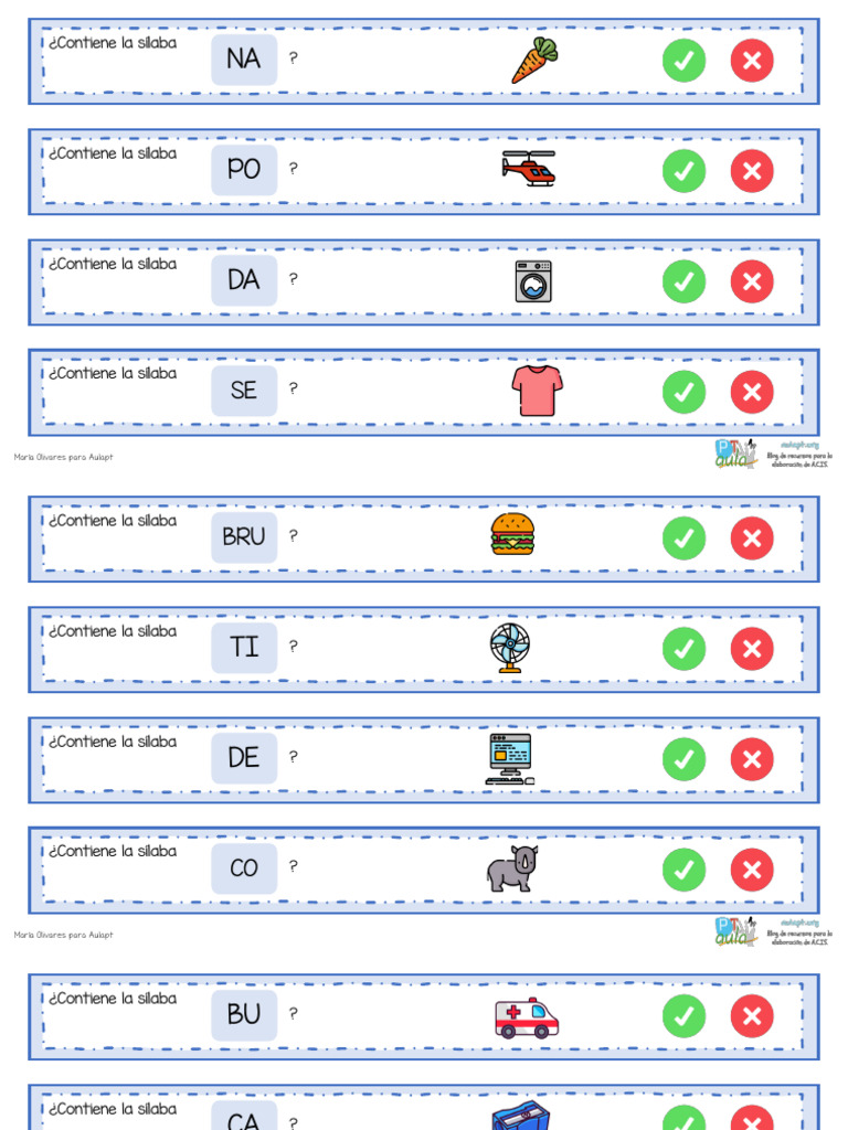 Juego Tiras Contiene La Silaba | PDF
