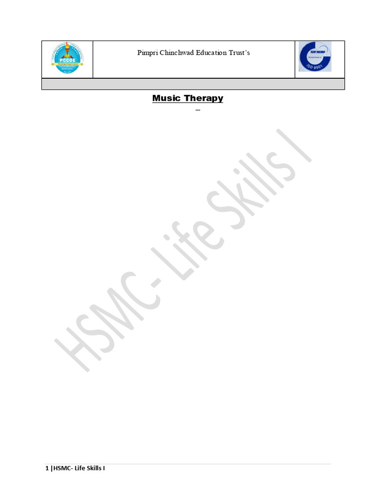 Worksheet 1 - Music Therapy | PDF | Psychological Concepts | Health Care