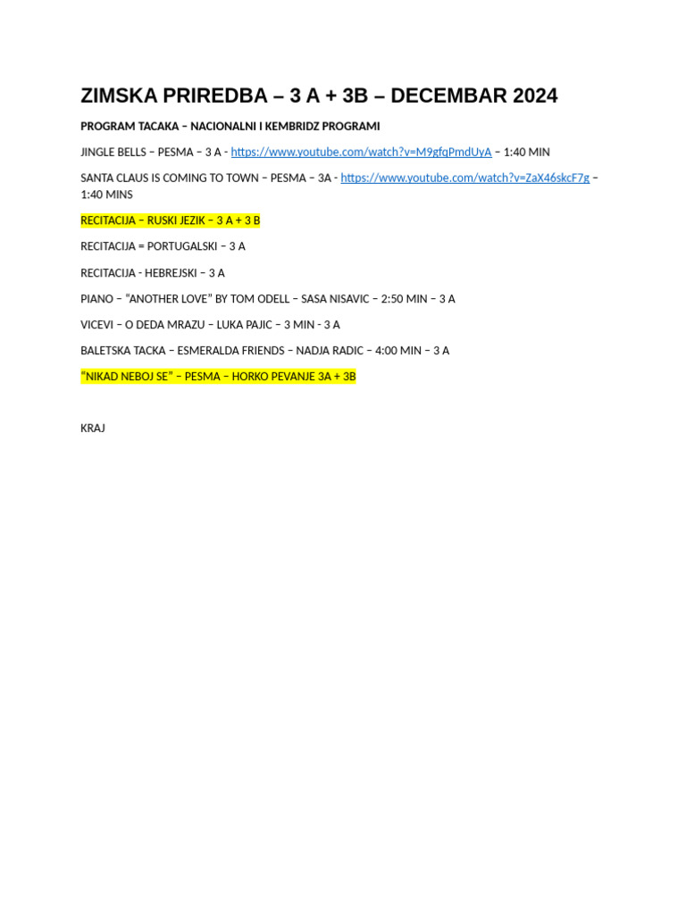 Zimska Priredba - 3 A Tacke - Nacionalni I Kembridz - Nacrt | PDF