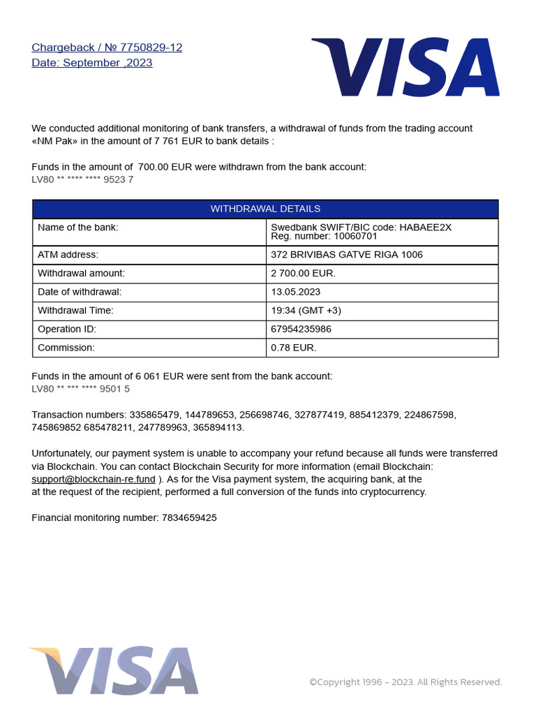 VISA - Chargeback 7750829-12 | PDF