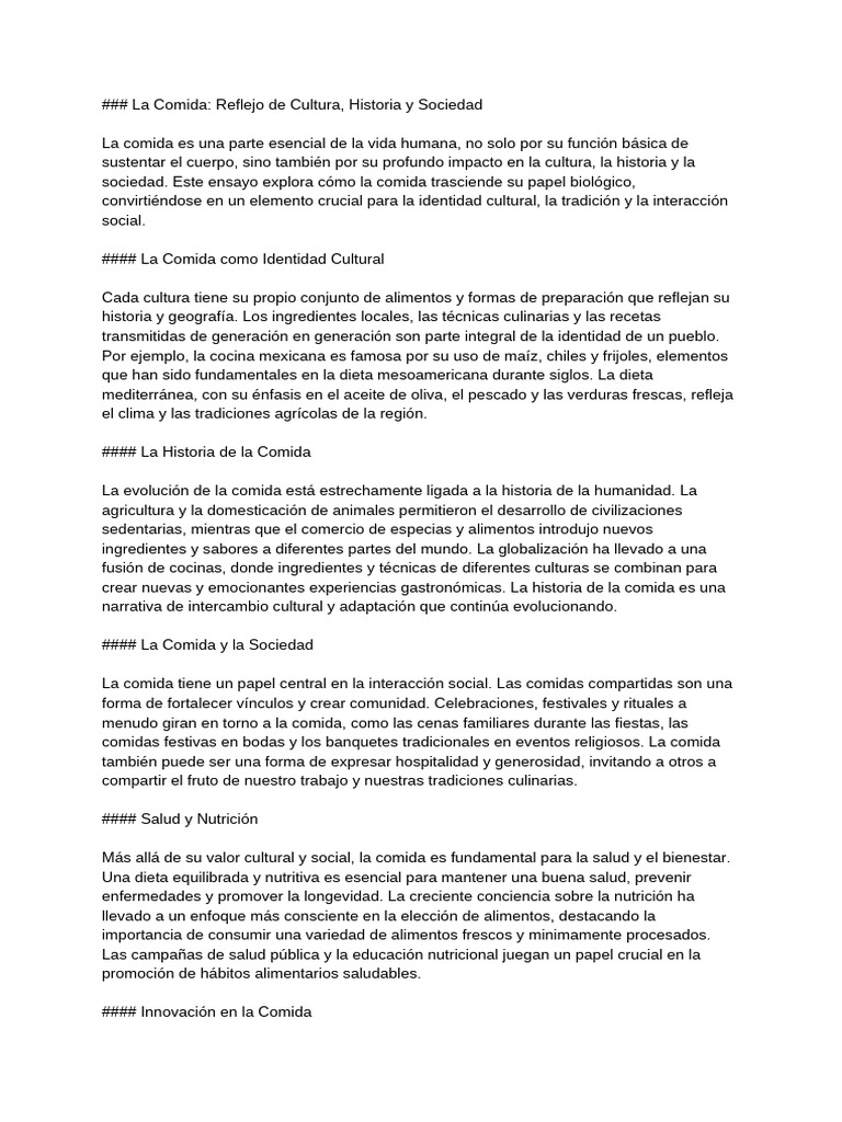 La Comida - Reflejo de Cultura, Historia y Sociedad | PDF | Alimentos ...