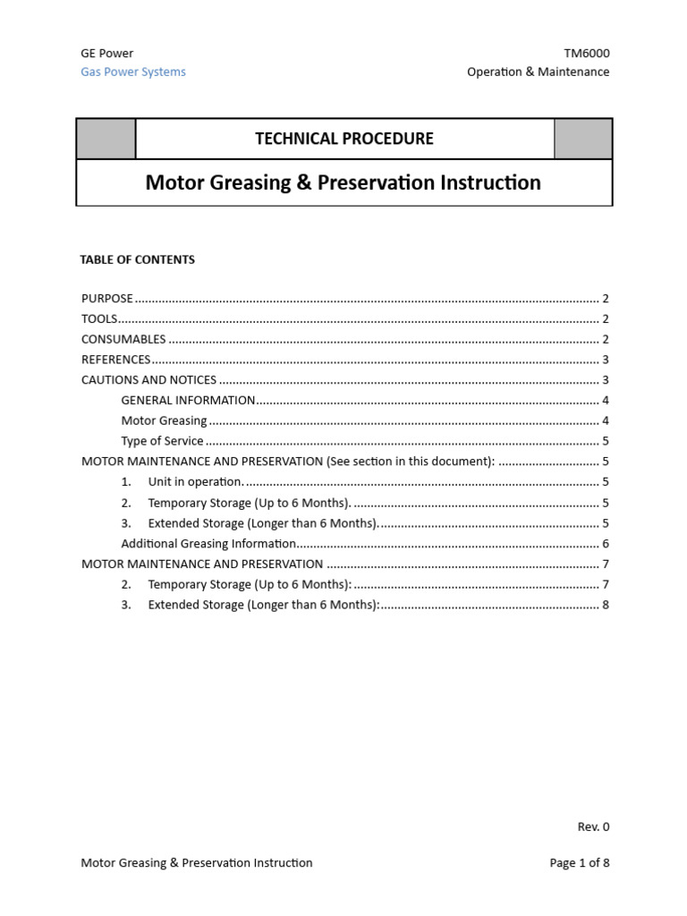 Motor Greasing & Preservation Instruction | PDF | Bearing (Mechanical ...