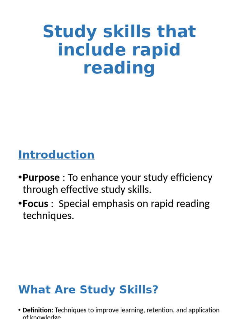 Study Skills That Include Rapid Reading | PDF