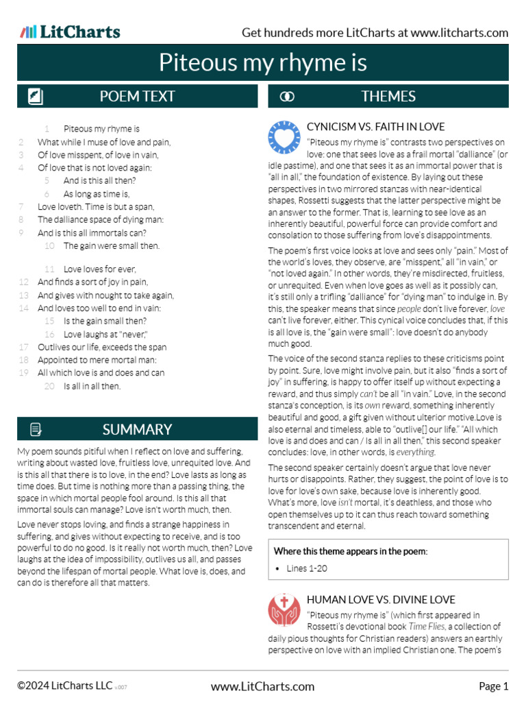 LitCharts Piteous My Rhyme Is | PDF | Metre (Poetry) | Poetry