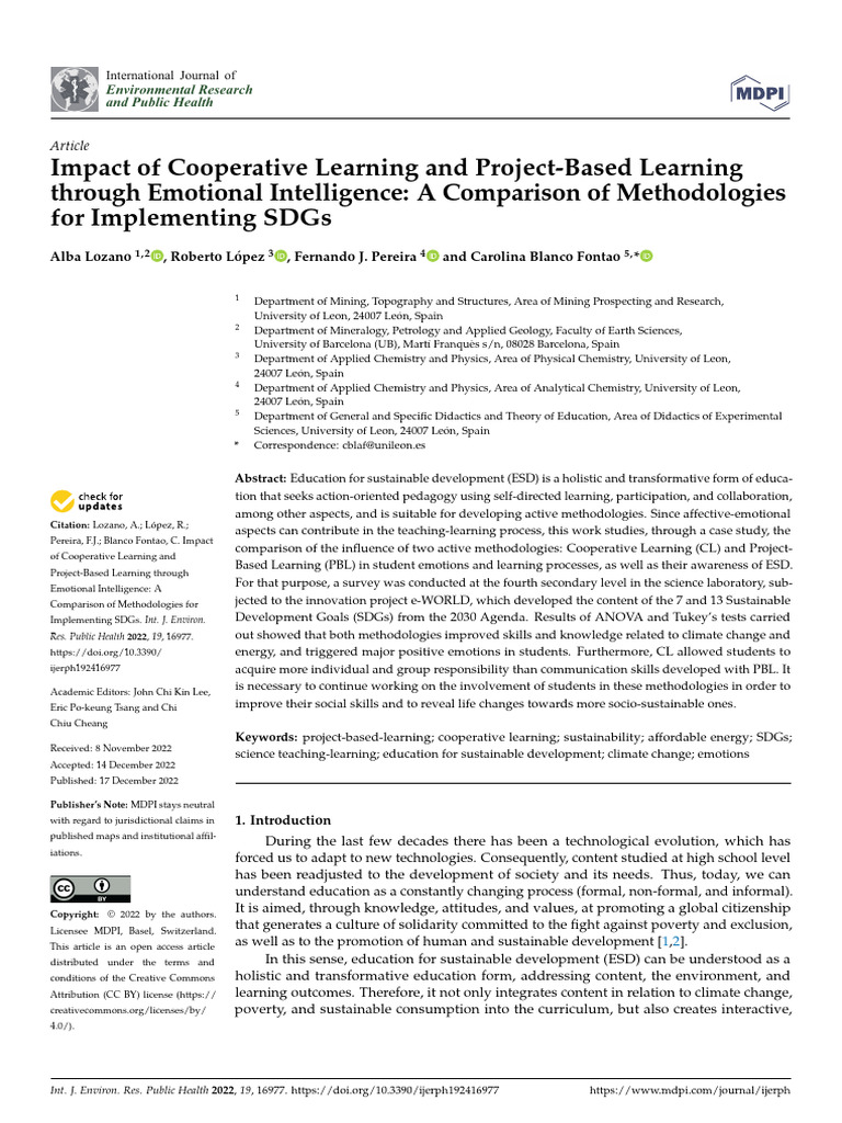 Impact of Cooperative Learning and Project-Based Learning Through Emotional Intelligence - A ...
