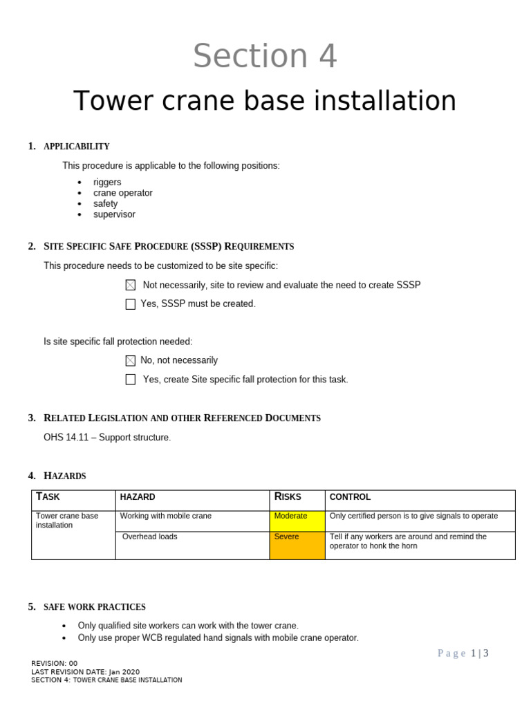 Section 4 - Tower Crane Base Installation | PDF | Crane (Machine) | Safety