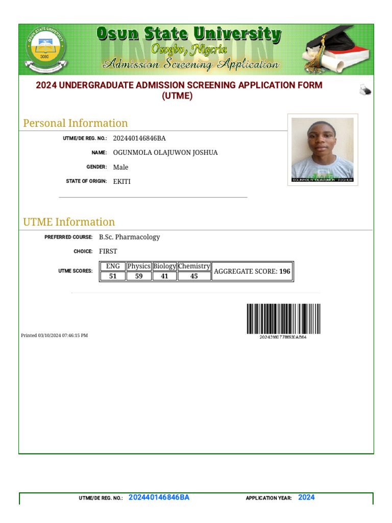 2024 Undergraduate Admissions Screening Application Forms | PDF ...