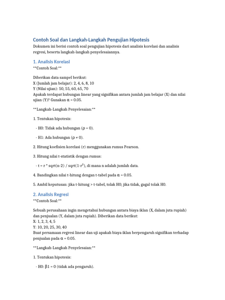 Contoh Soal Pengujian Hipotesis | PDF