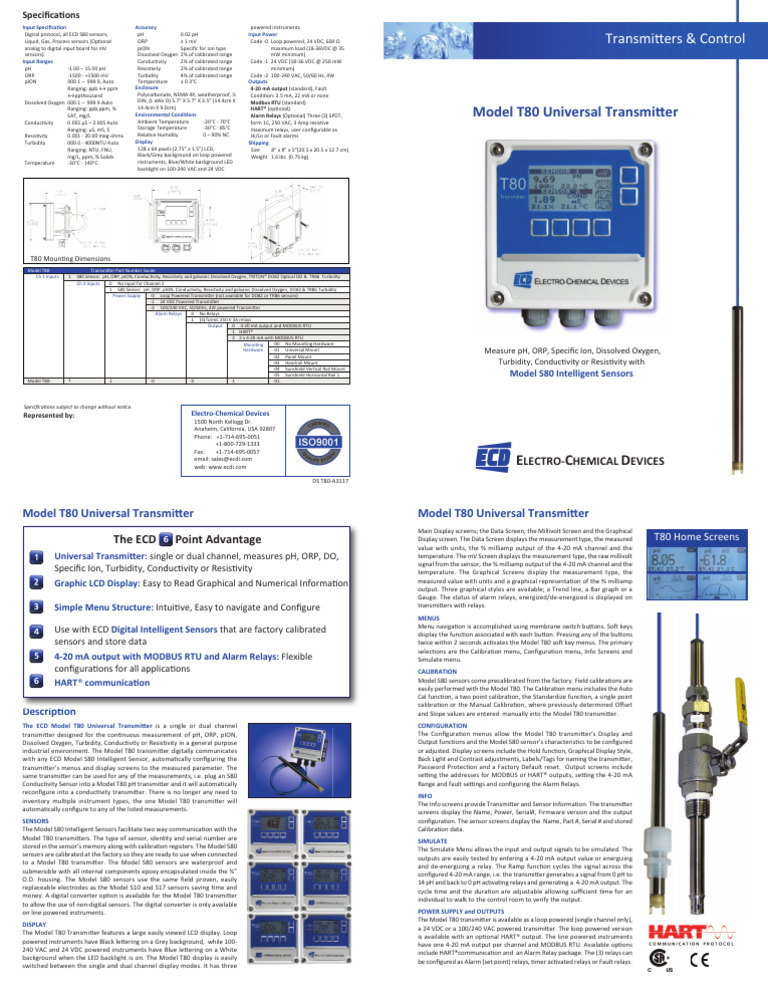 Model T80 Transmitter A3117 | PDF | Sensor | Menu (Computing)