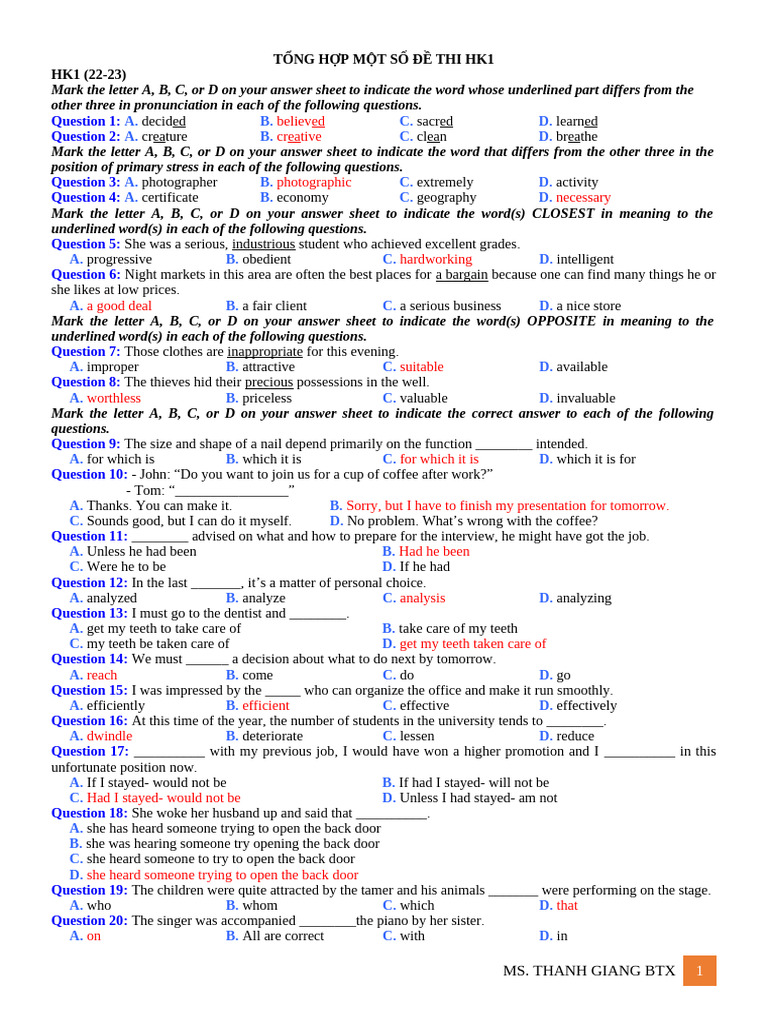 A. B. C. D. A. B. C. D.: Tổng Hợp Một Số Đề Thi Hk1 HK1 (22-23) | PDF | Intellectual Giftedness ...