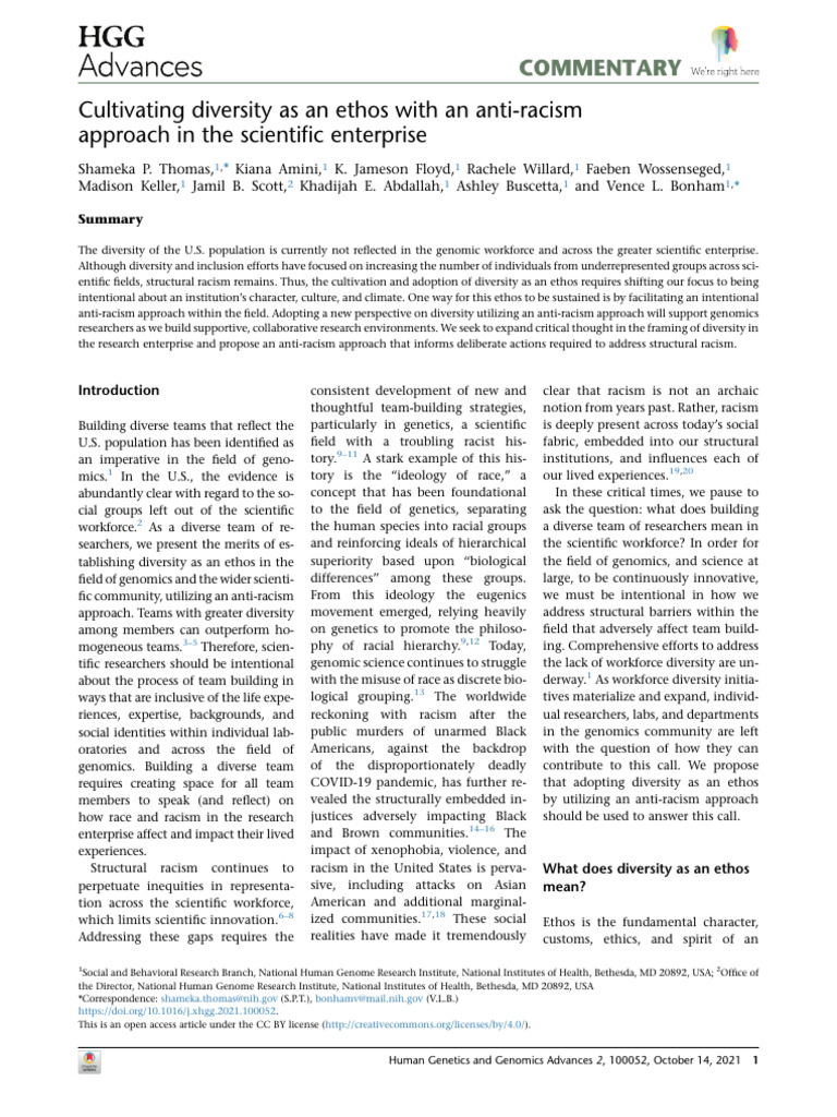 Diversity As An Ethos and With An Anti-Racism Approach in The ...