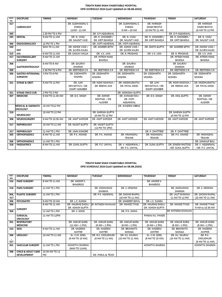 OPD-SCHEDULE-2024 | PDF | Medicine | Surgical Specialties
