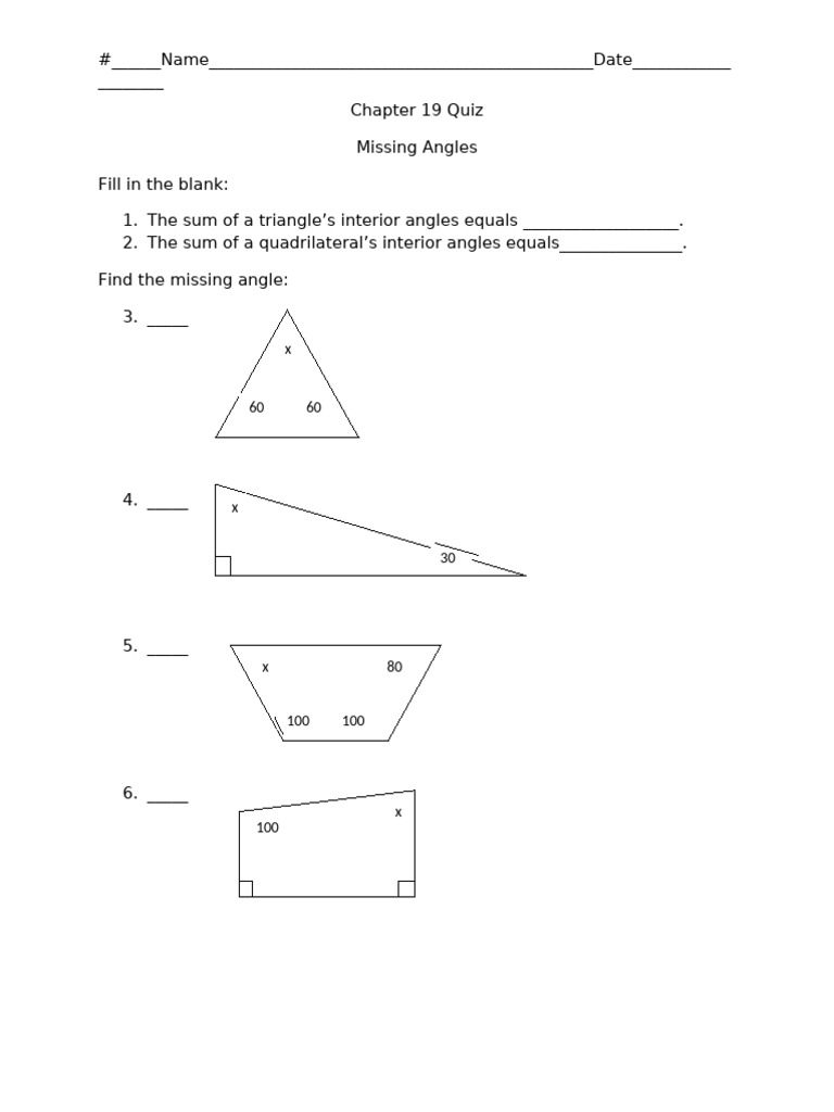 Geometry Quiz: Find Missing Angles | PDF
