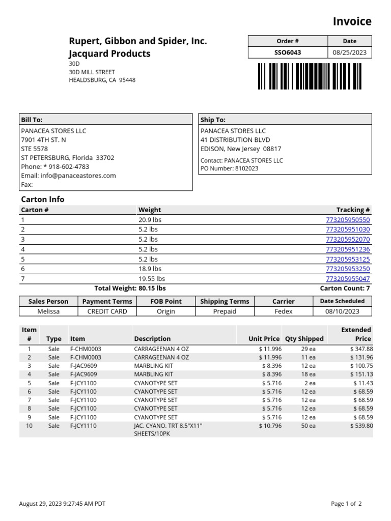 Panacea Stores LLC Invoice So6043 | PDF | Accounting | Business Documents