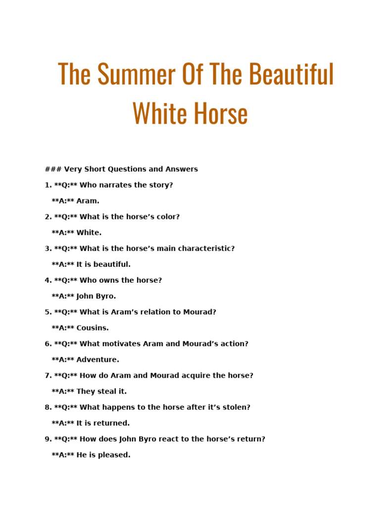 The Summer of The Beautiful White Horse Extra Qa | PDF | Integrity ...