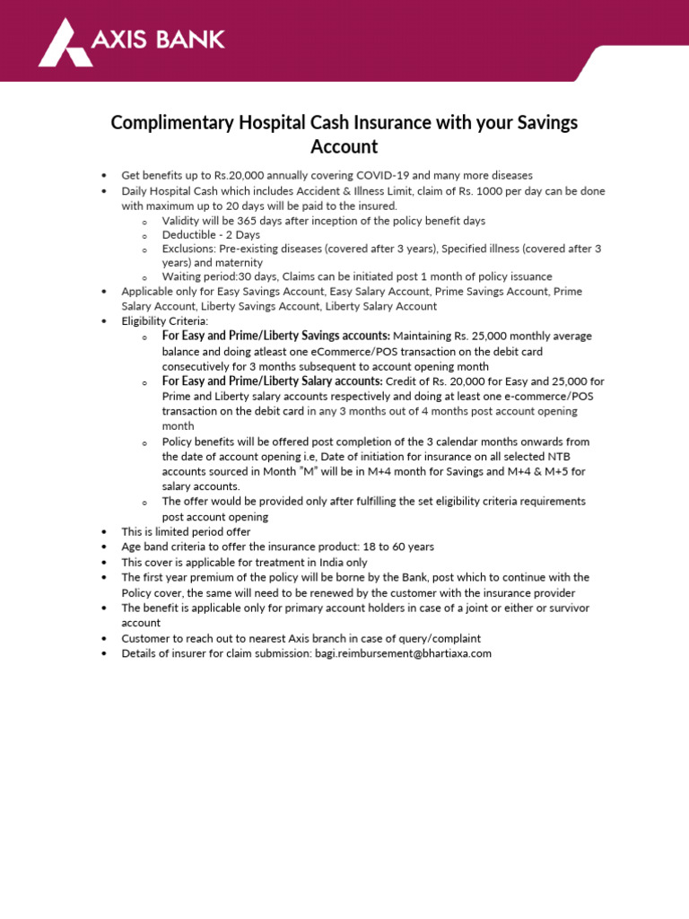 Maximum Hospital Cash Allowance Details | PDF | Insurance | Debit Card