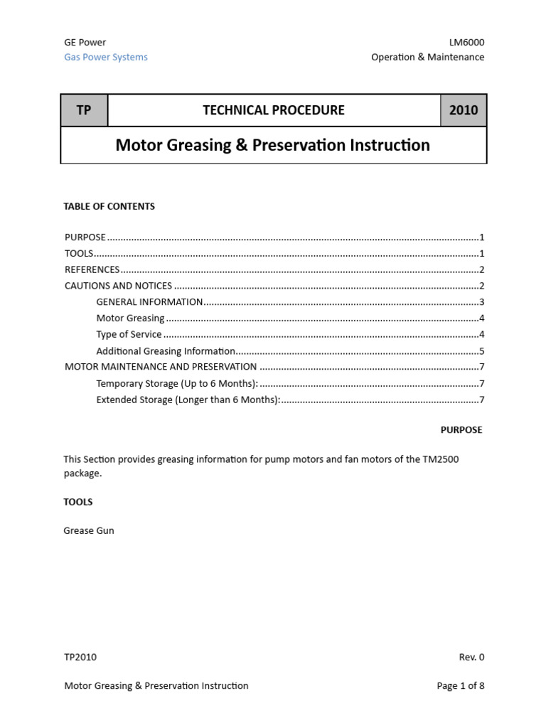 Motor Greasing Instructions TP2010 | PDF | Bearing (Mechanical ...