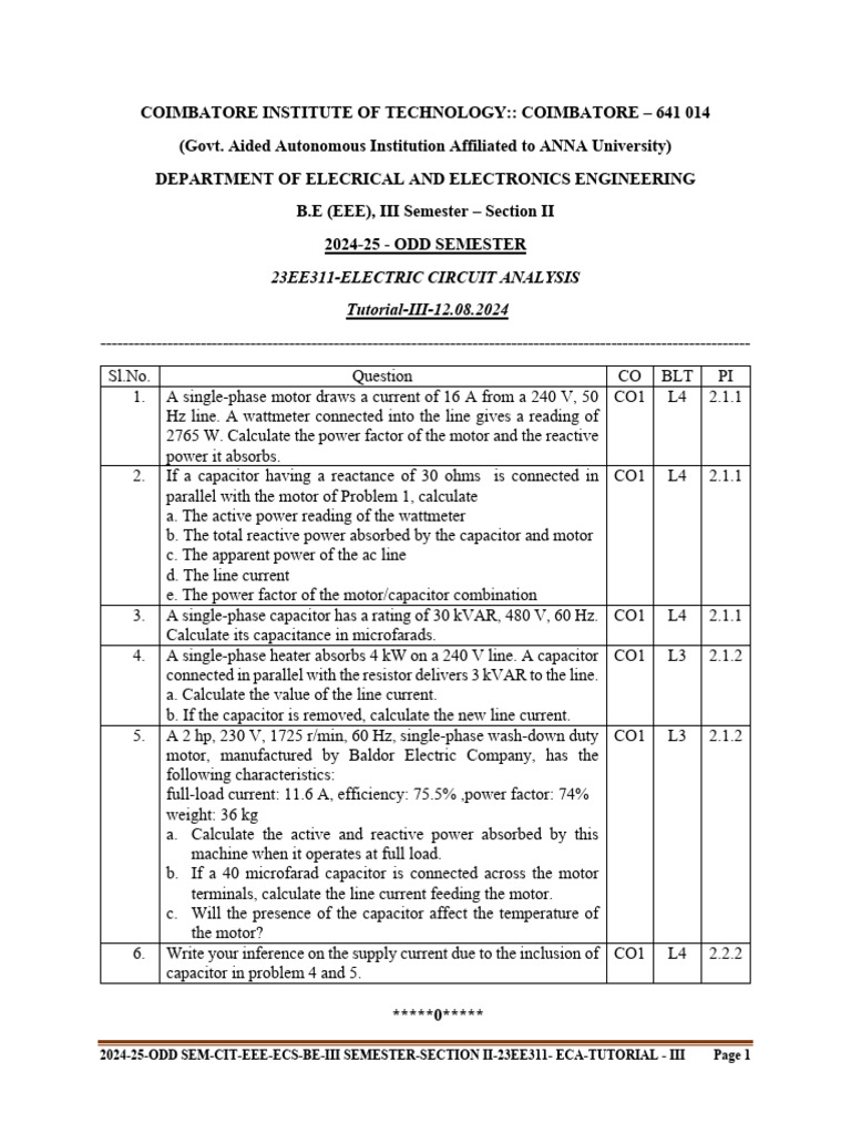 2024 25 Odd Sem Cit Eee Ecs Be Iii Semester Section Ii 23ee311 Eca