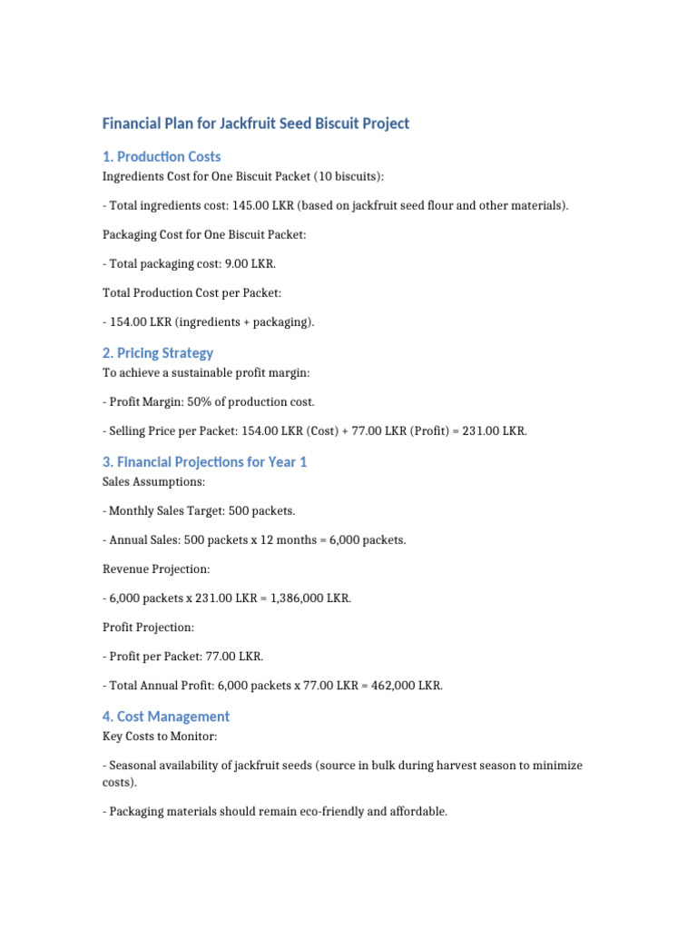 Jackfruit Biscuit Financial Plan | PDF