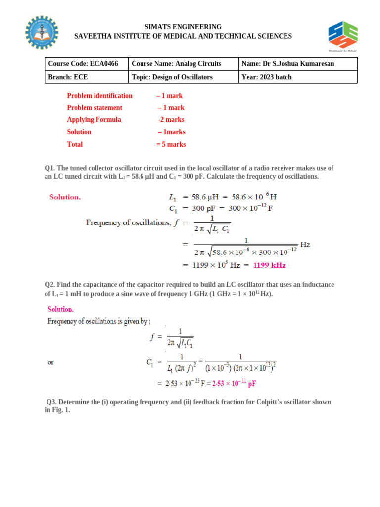 Analog Circuits Unit 3 Problems With Solution | PDF