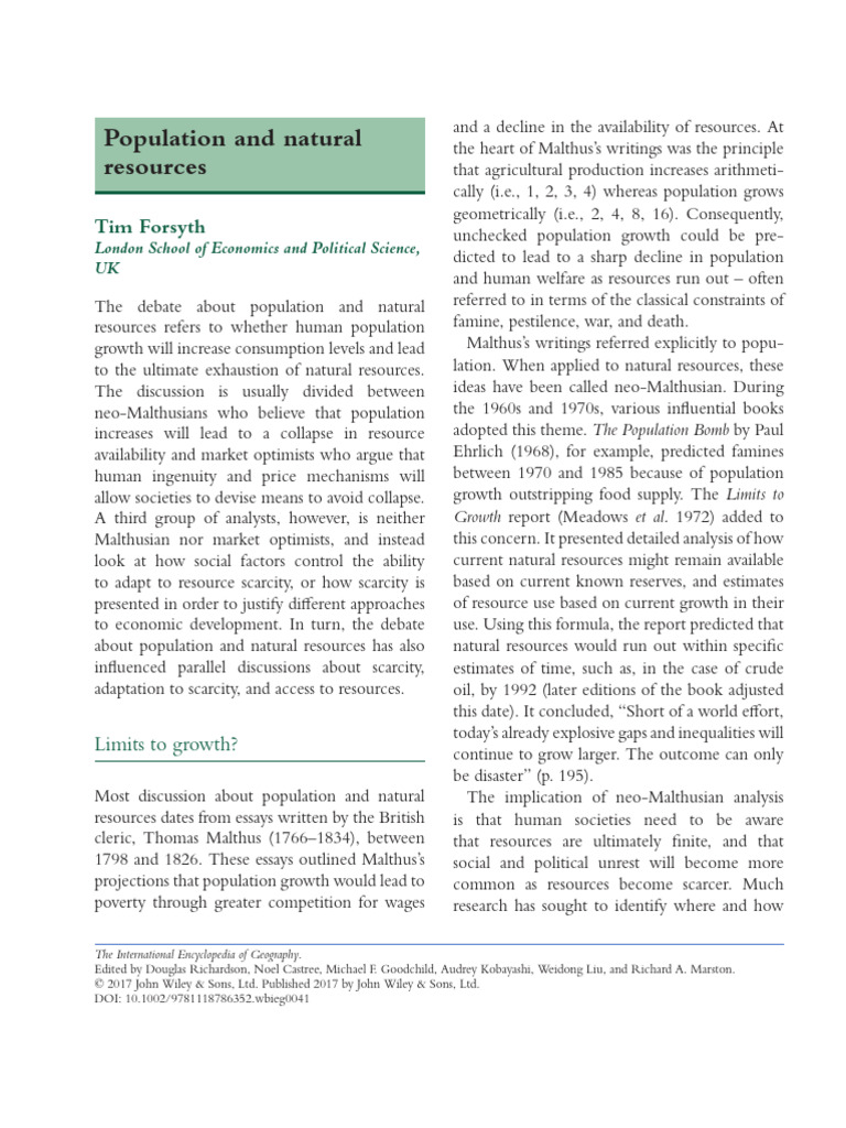 Forsyth 2017 - Population and Natural Resources | PDF | Economies