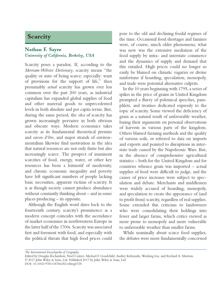 International Encyclopedia of Geography - 2017 - Sayre - Scarcity | PDF | Economics | Market ...