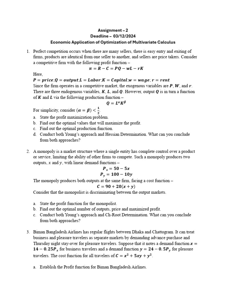 1202 Assignment 2 | PDF | Perfect Competition | Economics