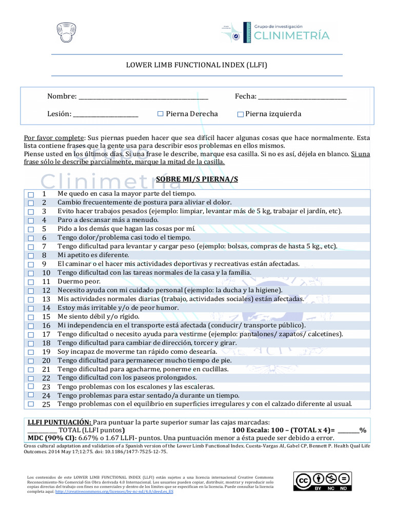 Lower Limb Functional Index 1 | PDF